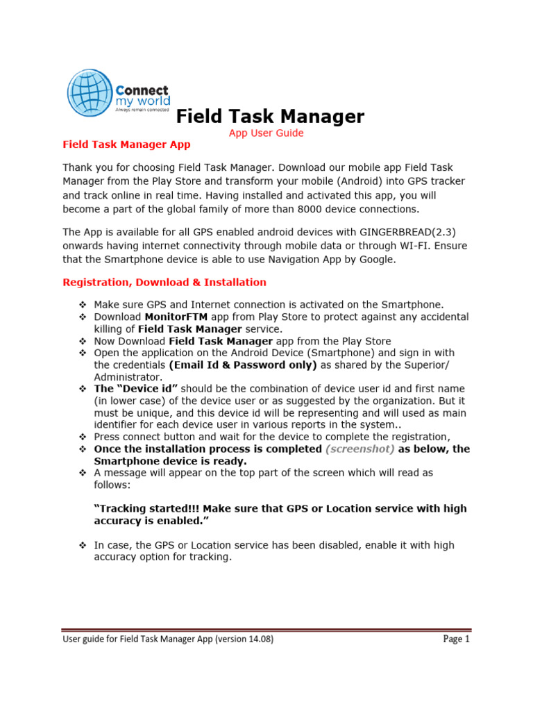 Field Task Manager App - User Manual - 14.08 | PDF | Google Play ...