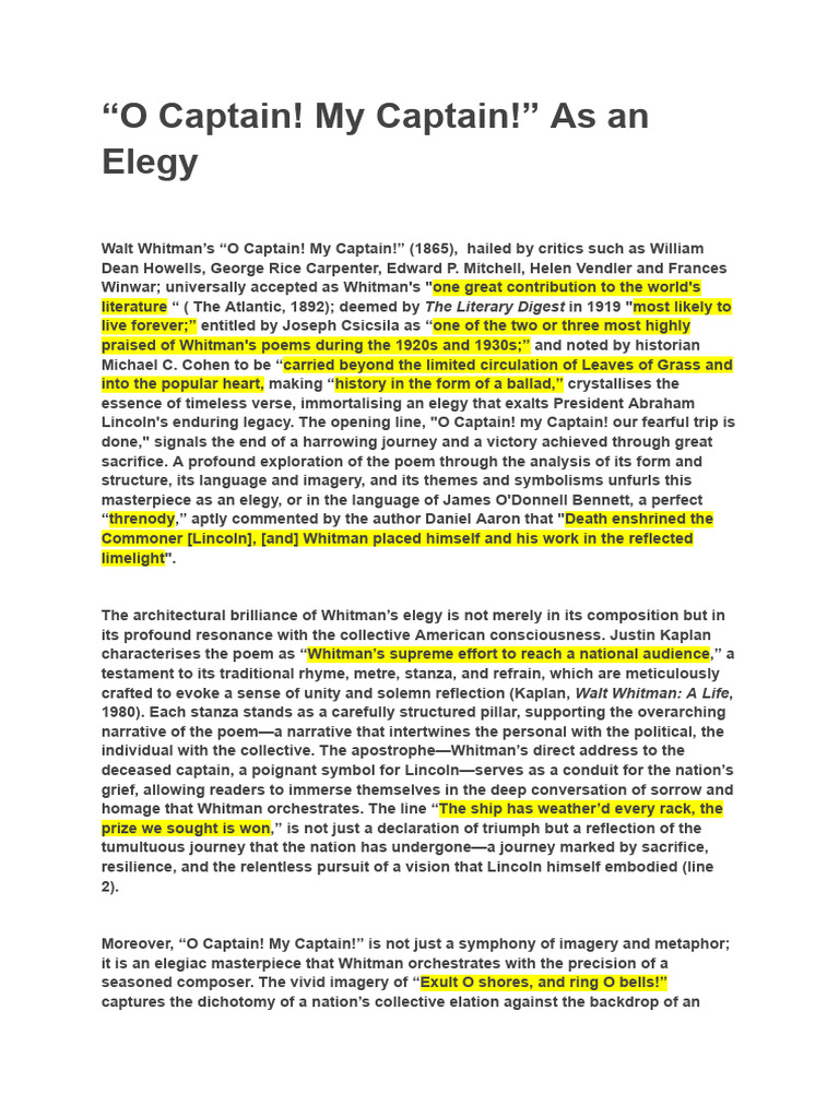 Whitman's Elegy | PDF | Poetry | Walt Whitman