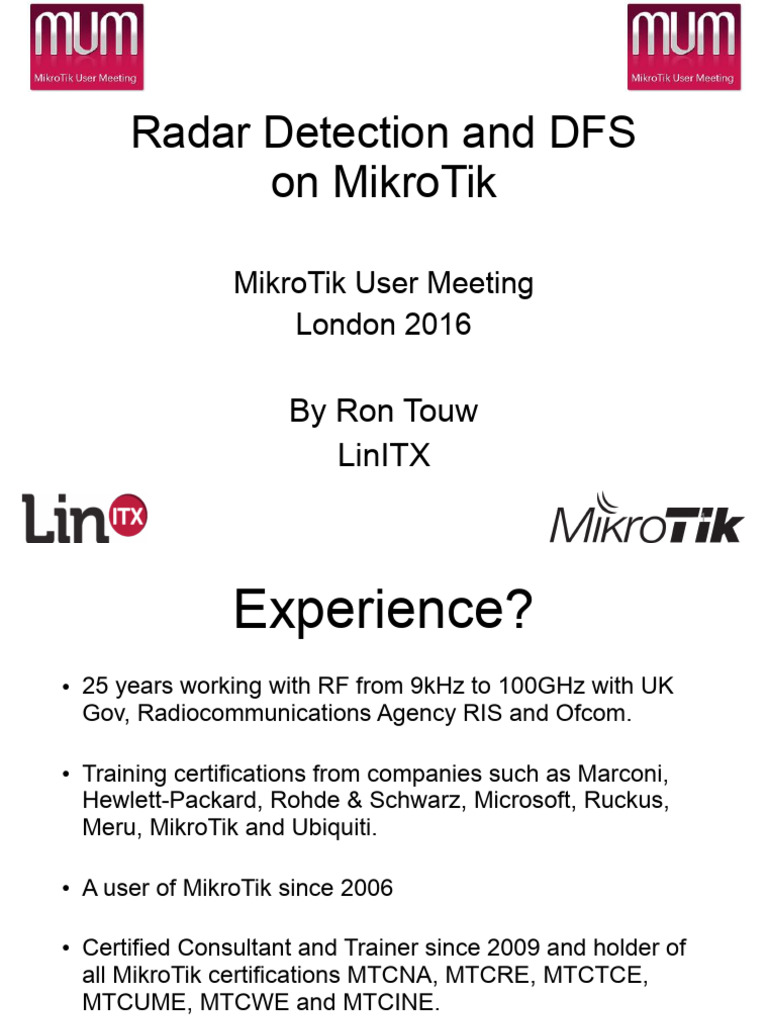 Radar Detection and Dfs On Mikrotik: by Ron Touw Linitx | PDF | Radar ...