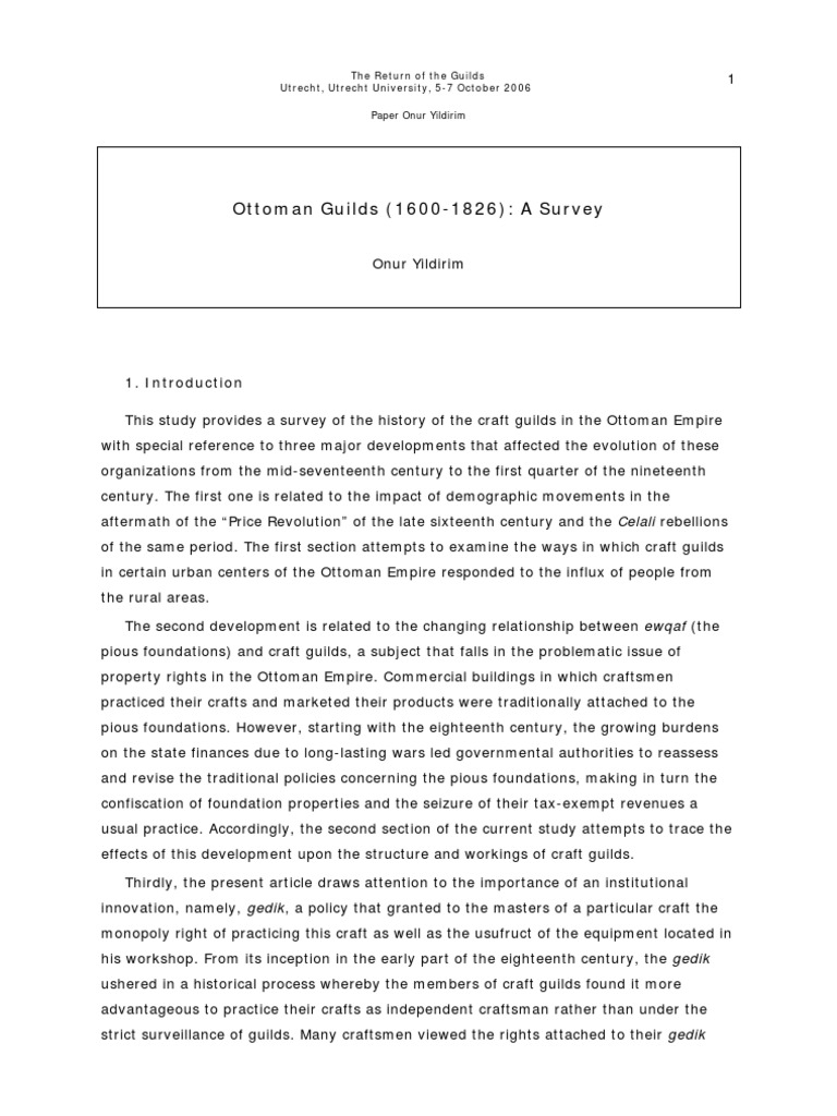 Ottoman Guilds (1600-1826) : A Survey: The Return of The Guilds Utrecht ...