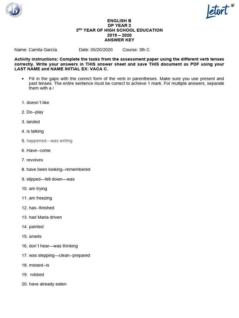Answer Sheet Final Assessment | PDF | Verb | Semantic Units