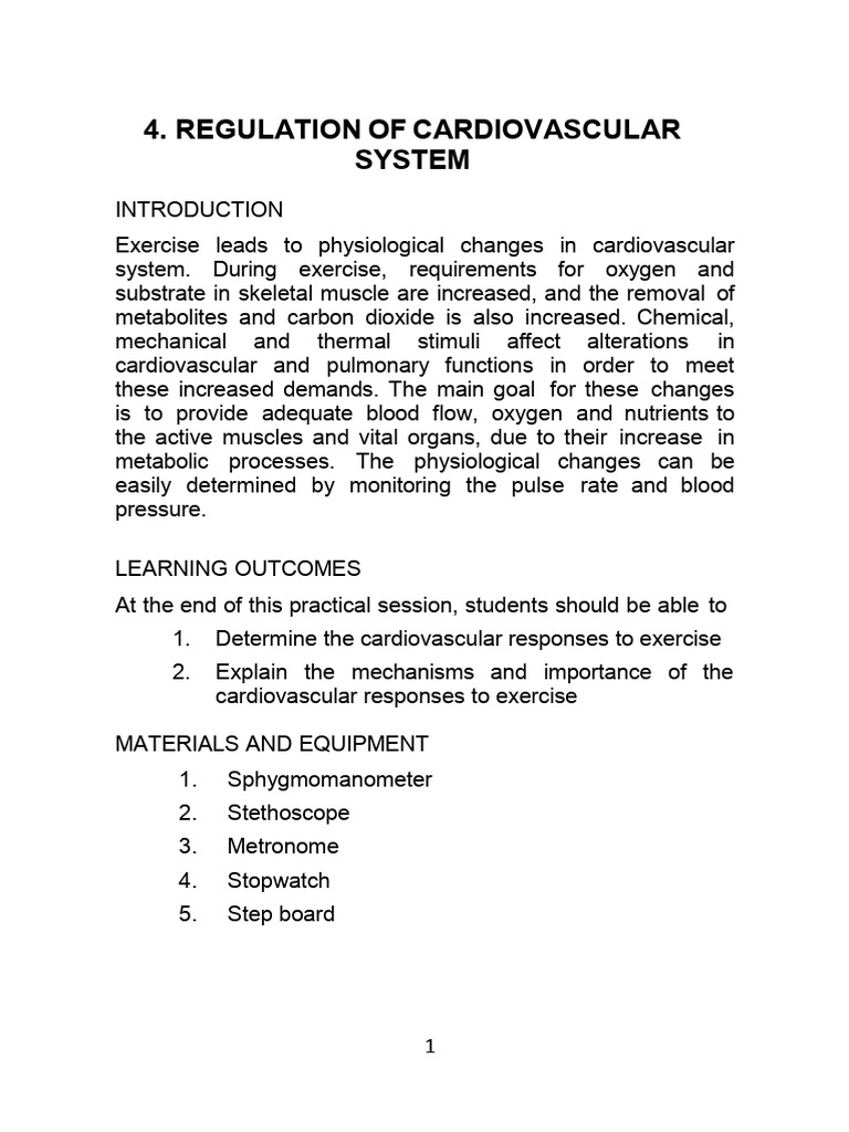 (Practical) Cardiovascular Adjustments During Exercise | PDF | Pulse ...