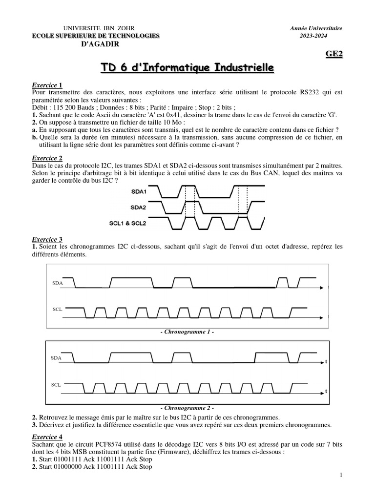 Trame I2C et Transmission RS232 | PDF | Technologies de l'information ...
