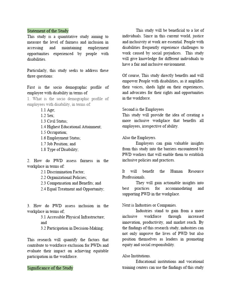 Fairness and Inclusion for PWDs in Work | PDF | Disability | Employment