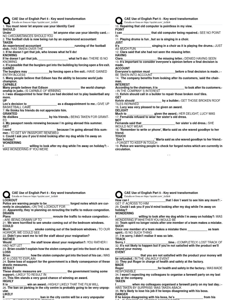 CAE Use of English Part 5 - Key Word Transformation | PDF
