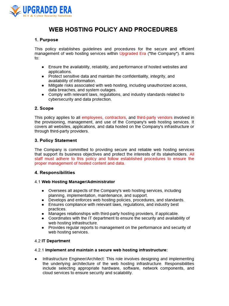 Web Hosting Policy