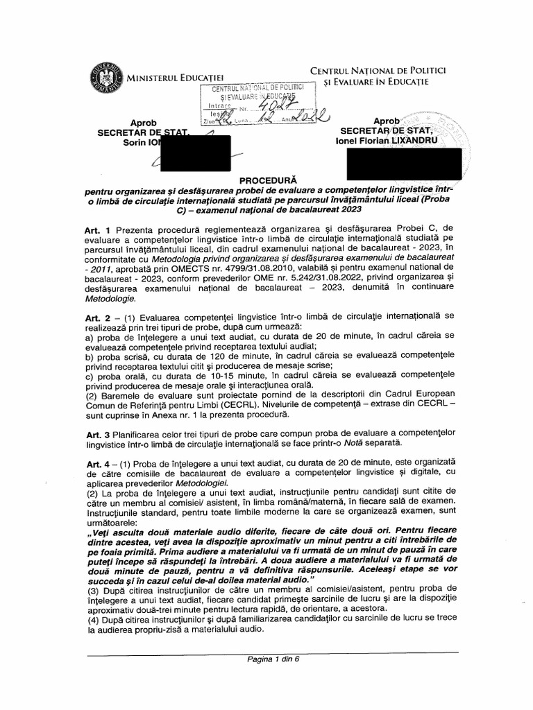 Procedura-Proba C-Bacalaureat 2023 | PDF