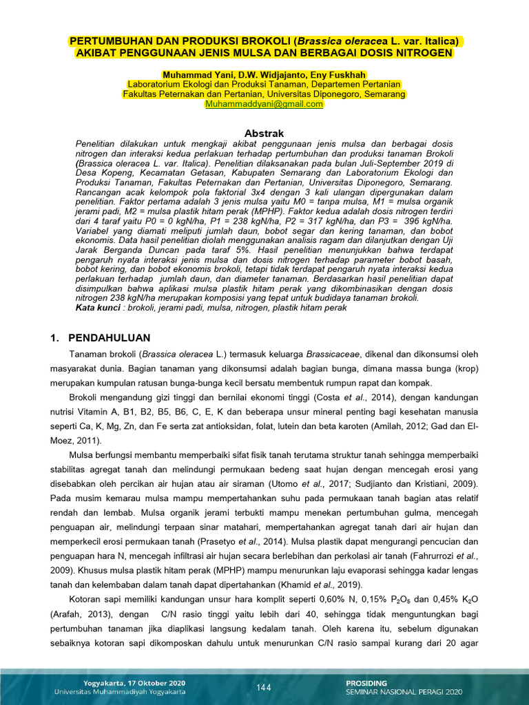 Extract Pages From 16. 2021. PROSIDING SEMNAS PERAGI-144-152-YANI-DWW-ENF-BROKOLI | PDF