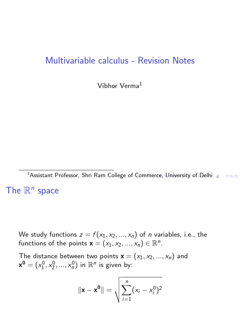 Multivariable Calculus - Revision Notes Eco Hons Sem 2 DU | PDF ...