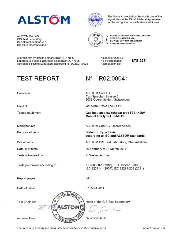 Alstom Test Report R02.00041 | PDF | International Electrotechnical ...