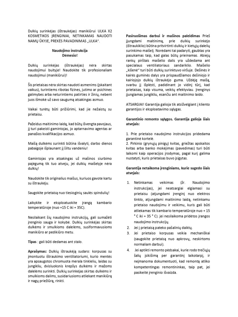 Ulka Instrukcija Lietuviu Kalba | PDF