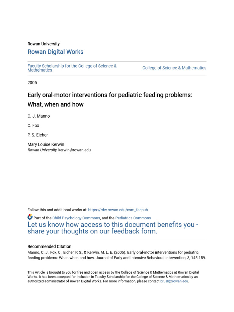 Early Oral-Motor Interventions For Pediatric Feeding Problems - WH ...