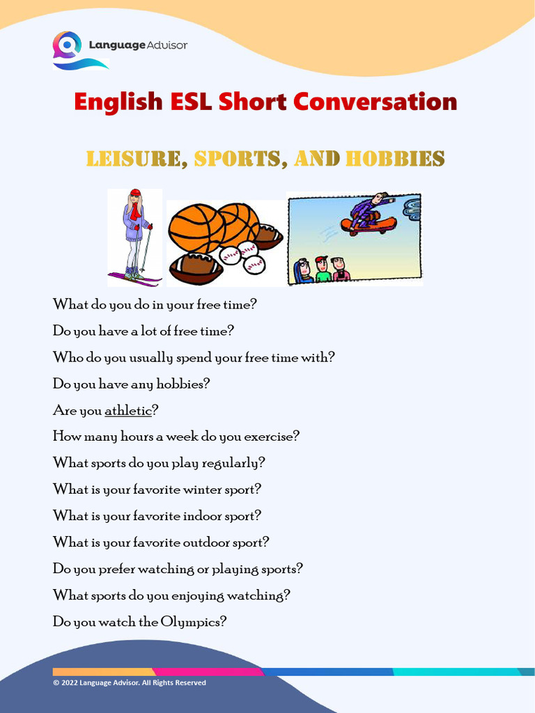 English Esl Conversation Leisure Sports and Hobbies | PDF | Leisure ...