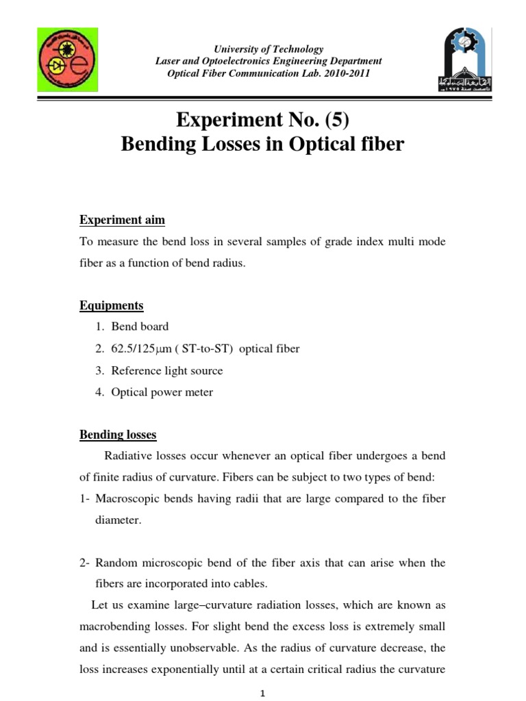 Bending Losses in Optical Fiber | PDF | Optical Fiber | Fiber Optic ...