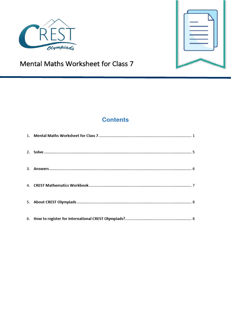 Mental Matgths Workshegggfet PDF Class 7 | PDF | Triangle | Worksheet