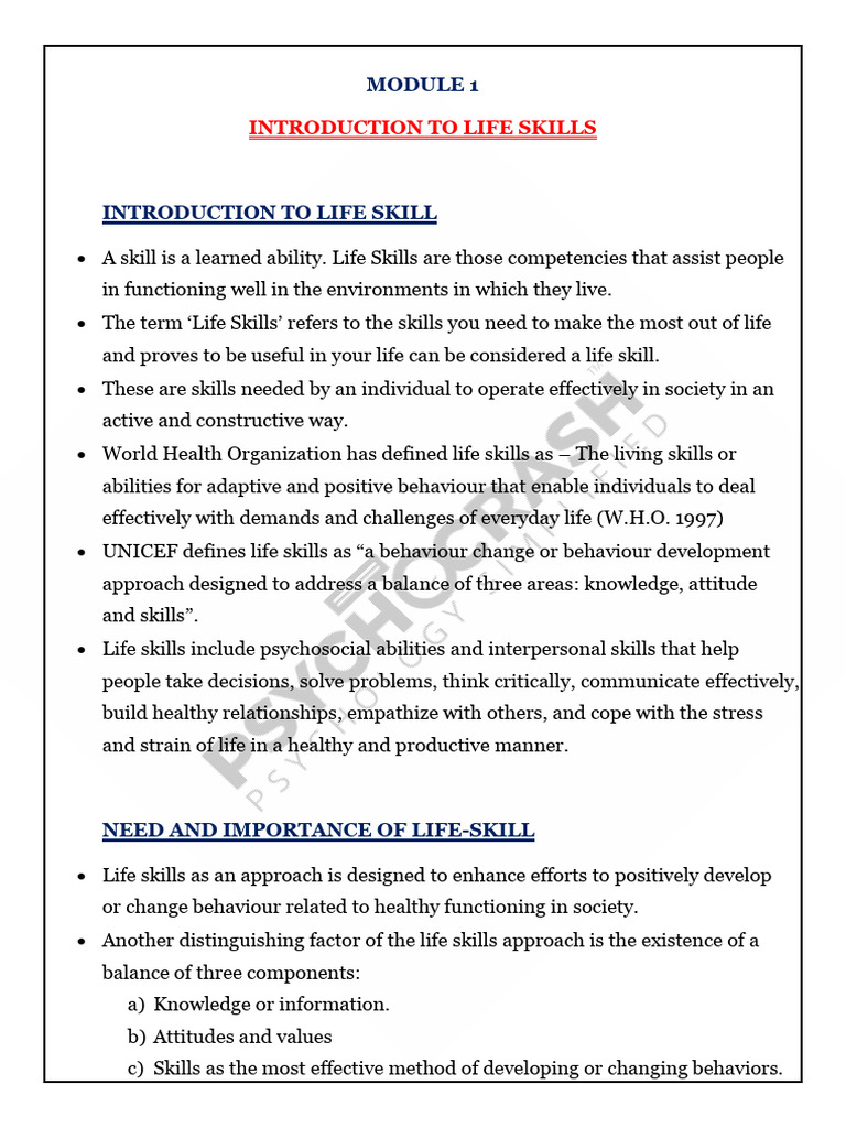 Introduction to Life Skills Education | PDF | Affect (Psychology ...