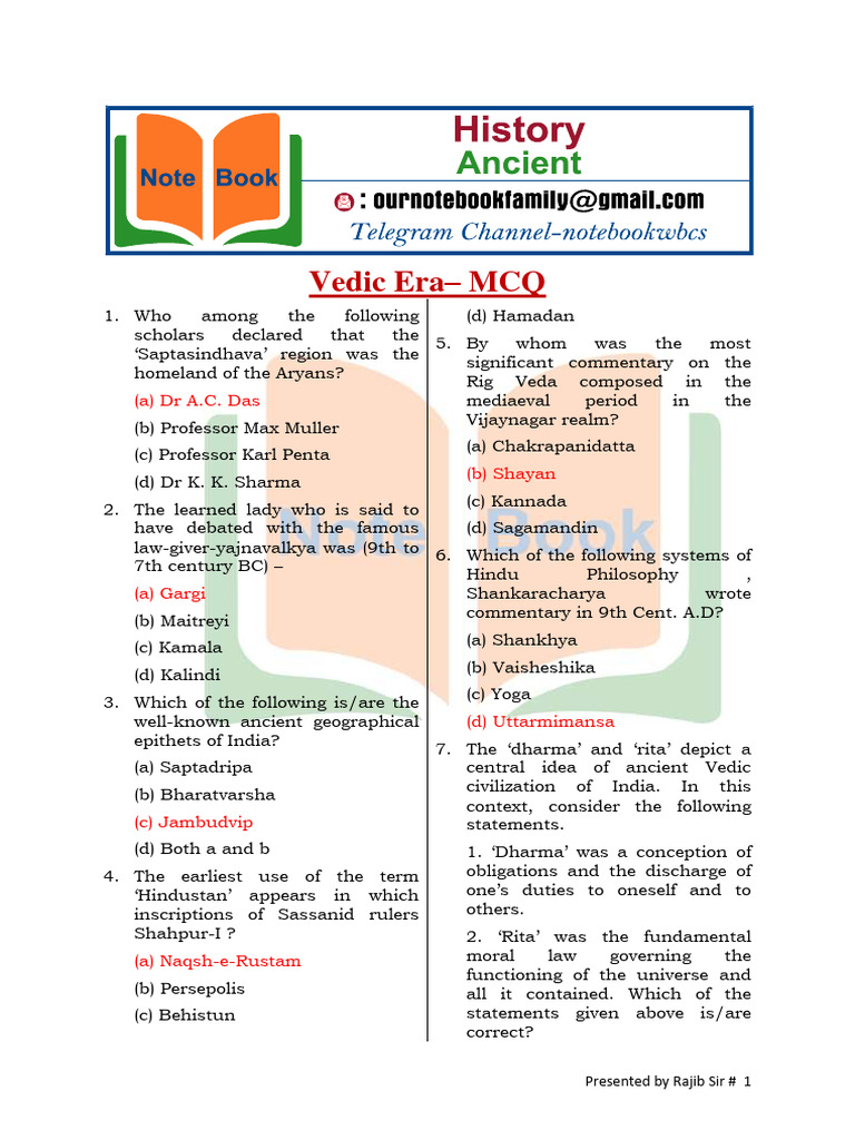 Vedic Era MCQs for Competitive Exams | PDF | Vedas | Ancient Indian ...