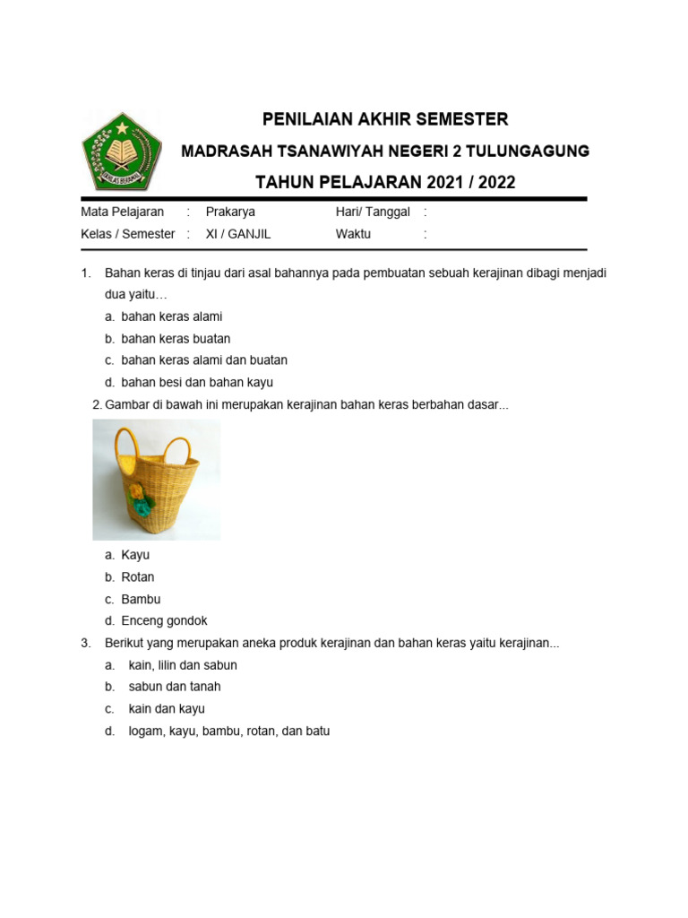 Soal PAS Kelas 9 Prakarya | PDF | Griya & Taman
