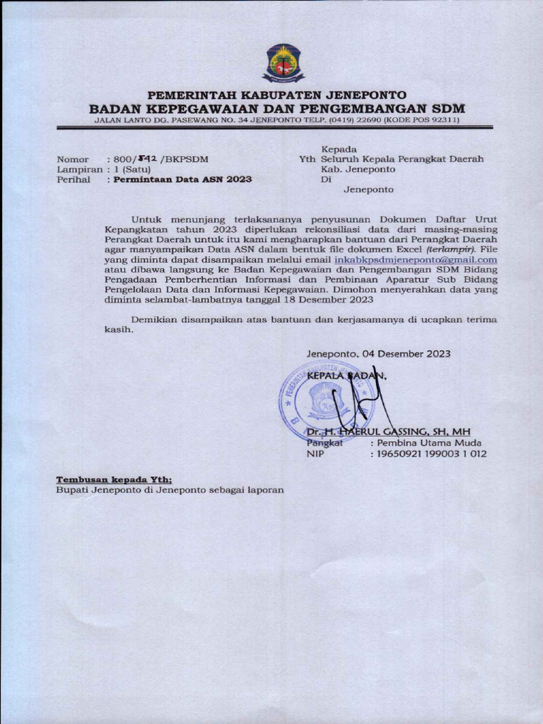 Permintaan Data ASN 2023 | PDF