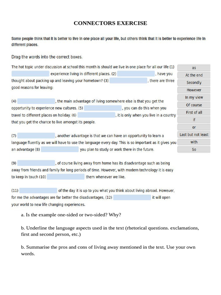 Connectors and Language Analysis Exercise | PDF | General Fiction