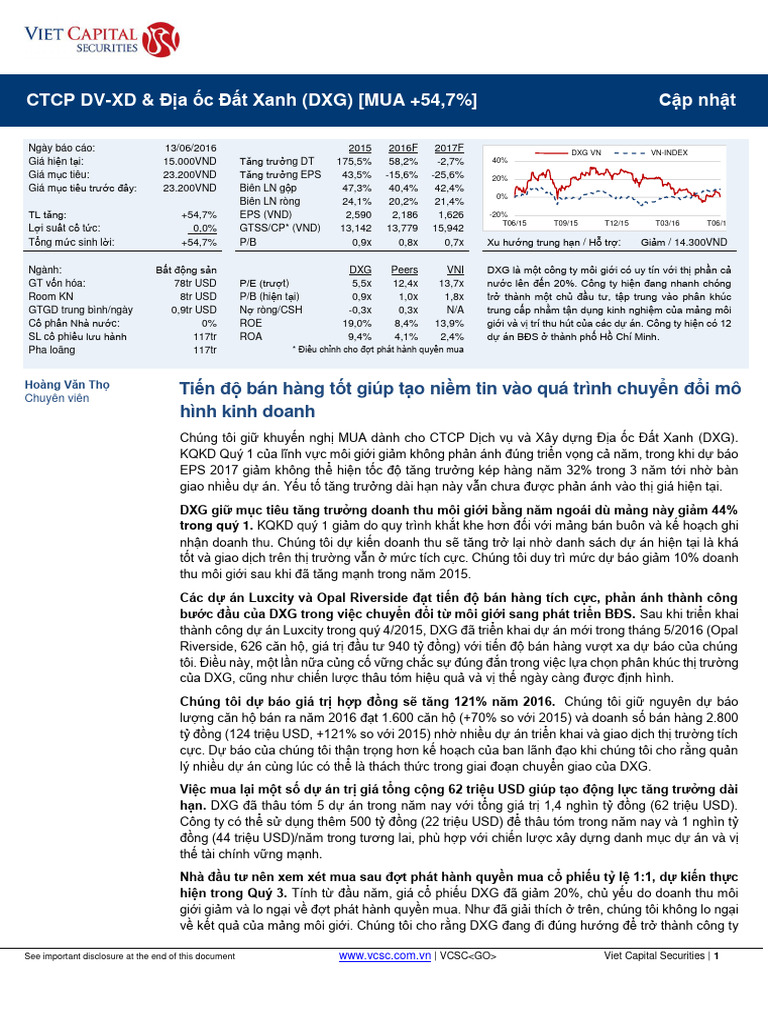 Ctcp Dv-Xd & Địa Ốc Đất Xanh (Dxg) (Mua +54,7%) Cập Nhật | PDF