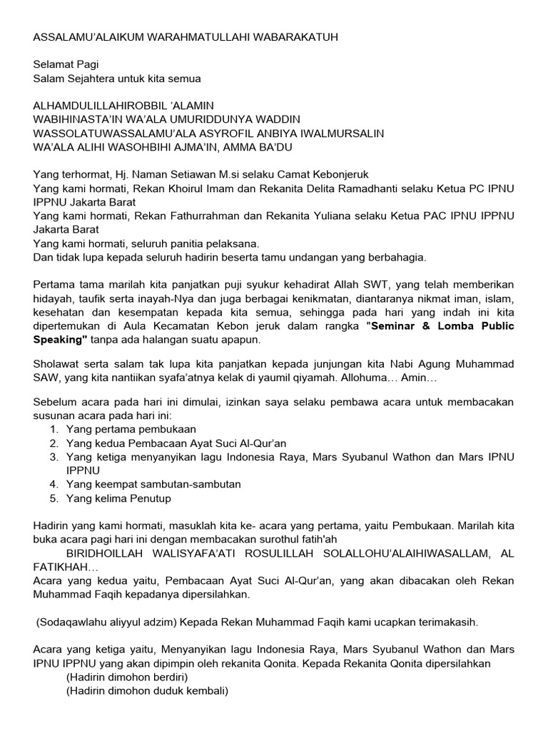 Teks MC Seminar Publik Speaking | PDF