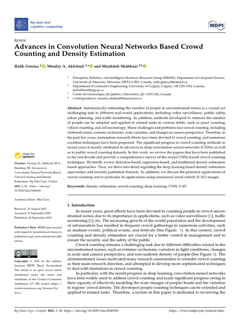 Advances in Convolution Neural Networks Based Crowd Counting and Density Estimation 2021 | PDF ...