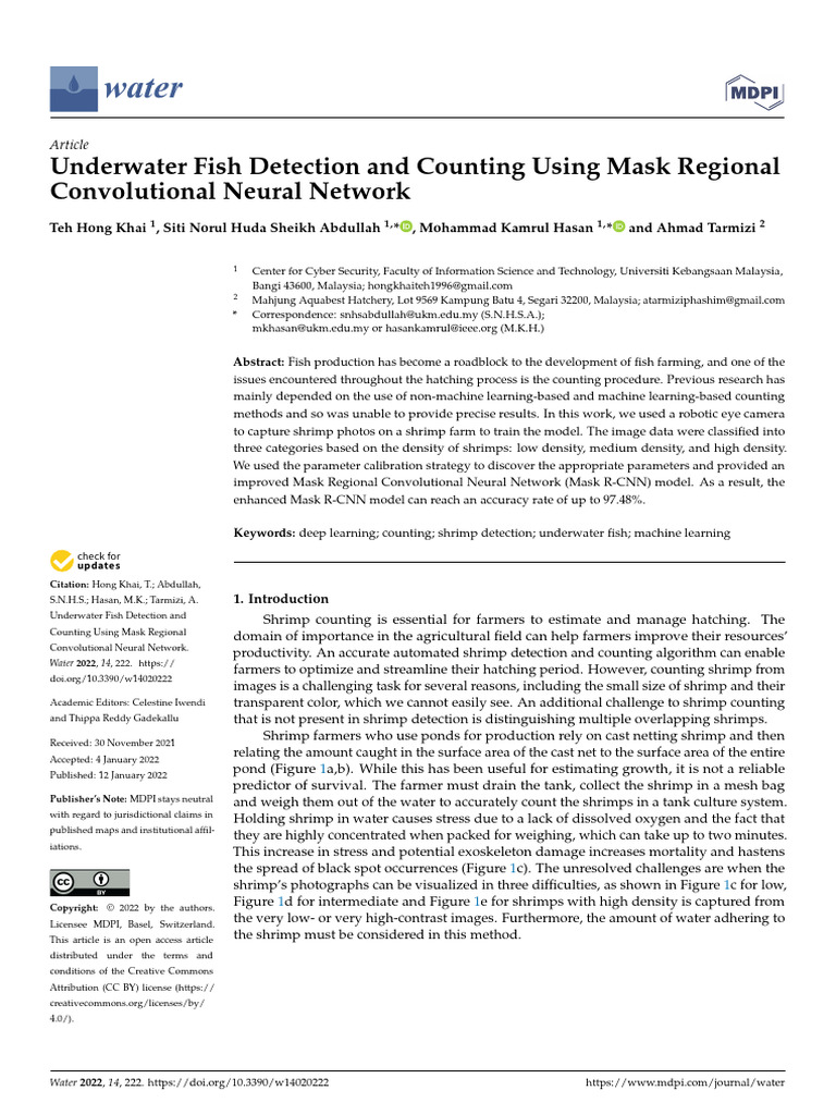 Underwater Fish Detection and Counting Using Mask Regional Convolutional Neural Network 2022 ...
