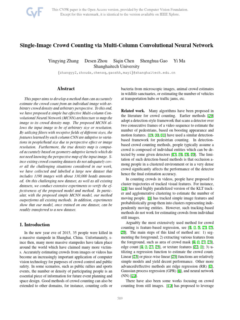 Single-Image Crowd Counting Via Multi-Column Convolutional Neural Network 2016 | PDF ...