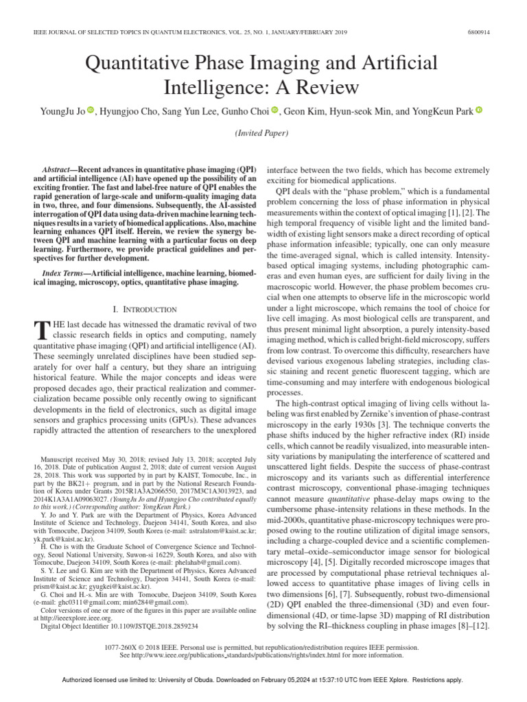 QPI and AI: A Comprehensive Review | PDF | Deep Learning | Microscopy
