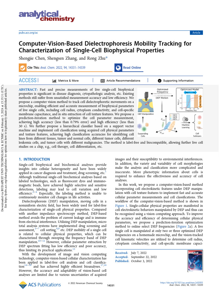Computer Vision Based Dielectrophoresis Mobility Tracking for Characterization of Single-Cell ...