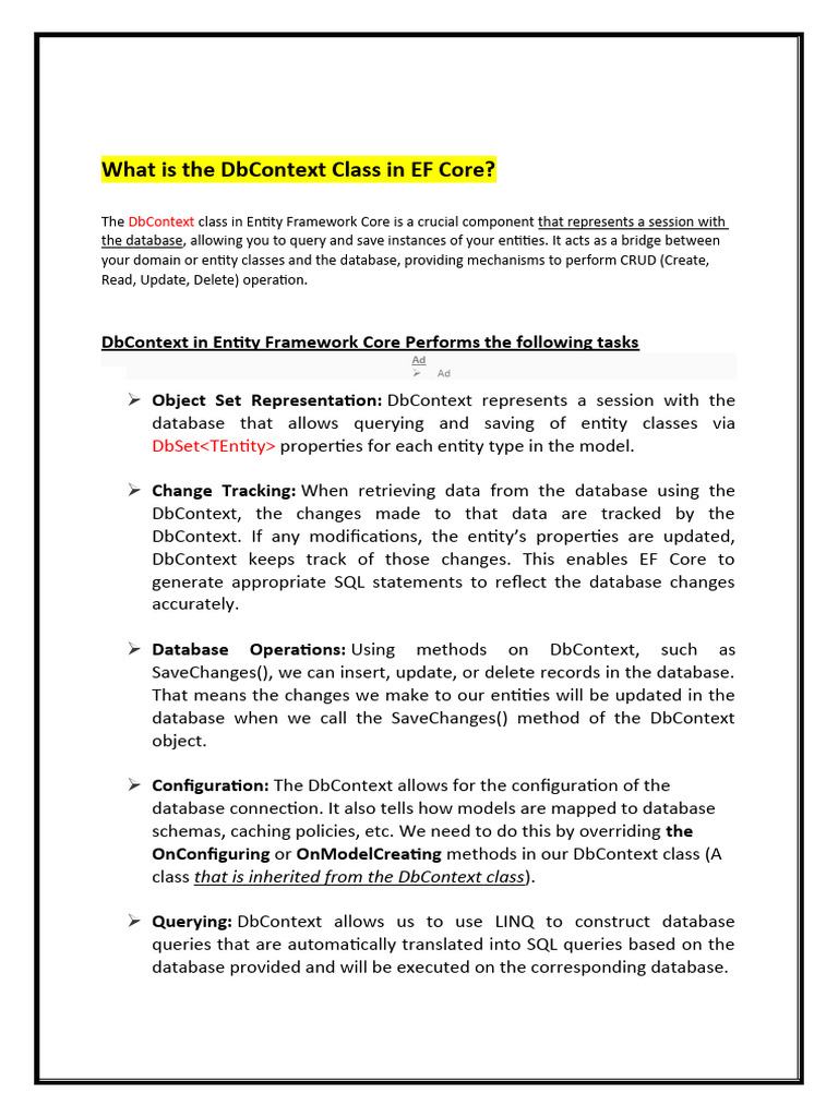 3.what Is The DbContext Class in EF Core | PDF | Databases | Entity Framework