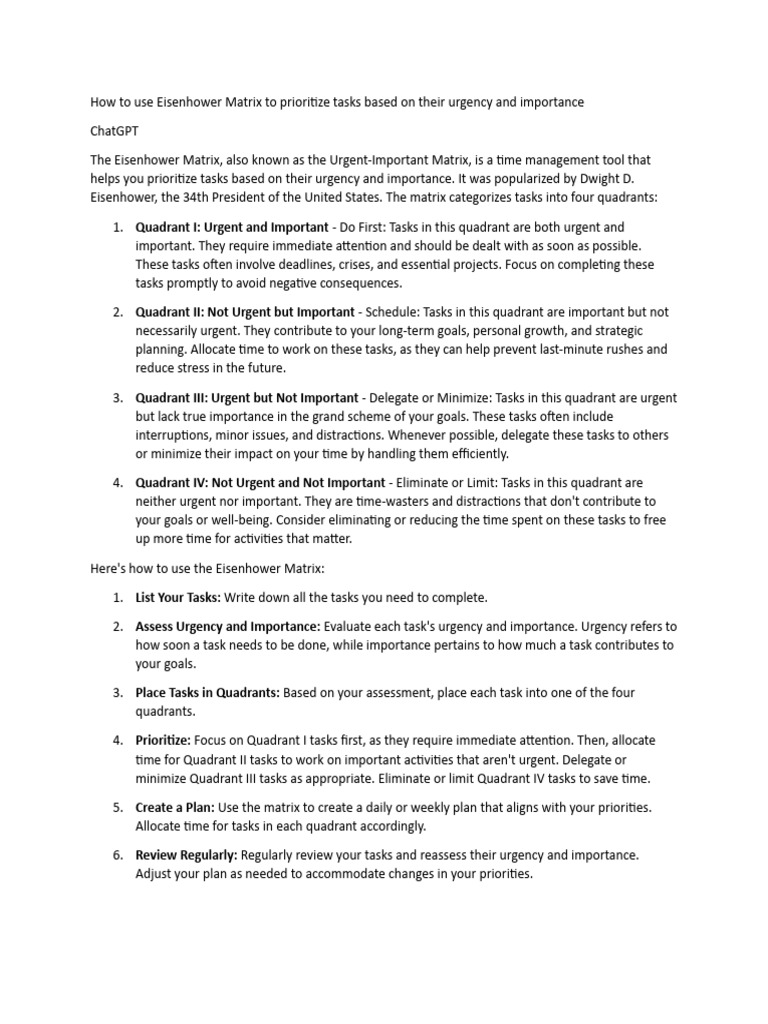 Prioritizing Tasks with Eisenhower Matrix | PDF | Time Management ...