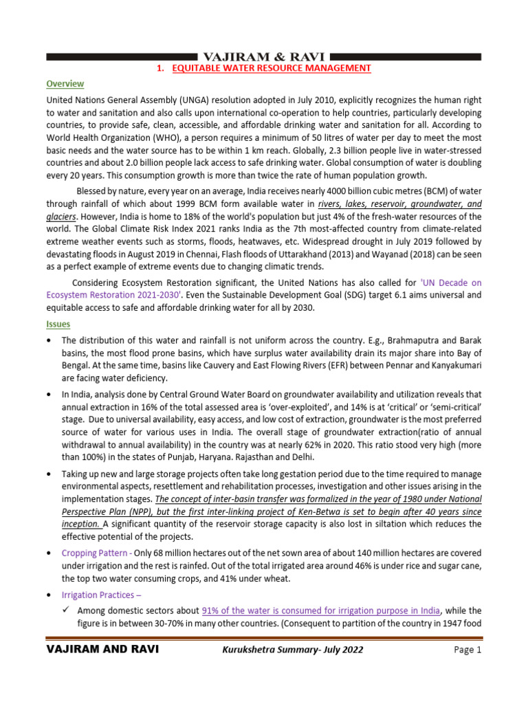 Equitable Water Resource Management: 'UN Decade On Ecosystem ...