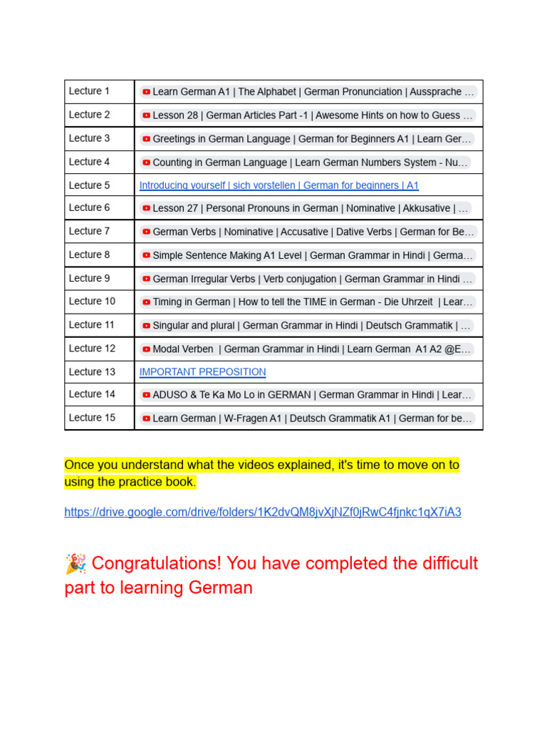 German Study Plan (A1) | PDF | Career & Growth | Foreign Language Studies