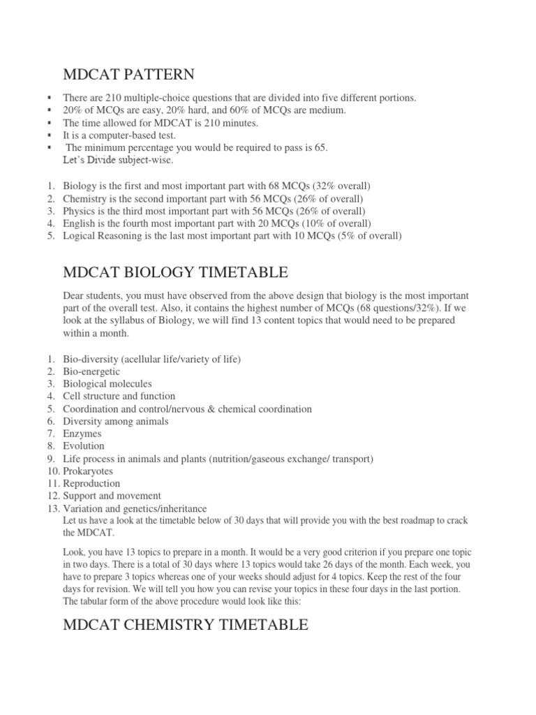 Mdcat Pattern | PDF | Chemistry | Biology