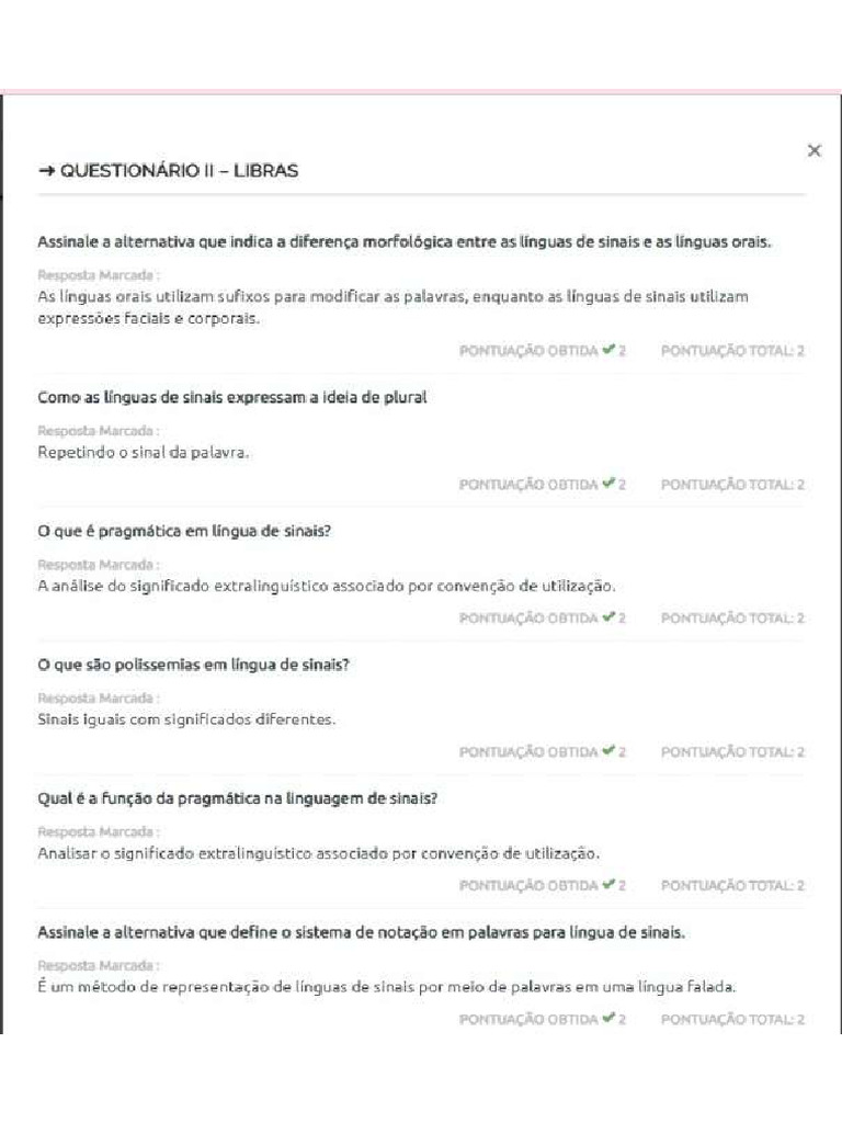 Questionário II Libras | PDF