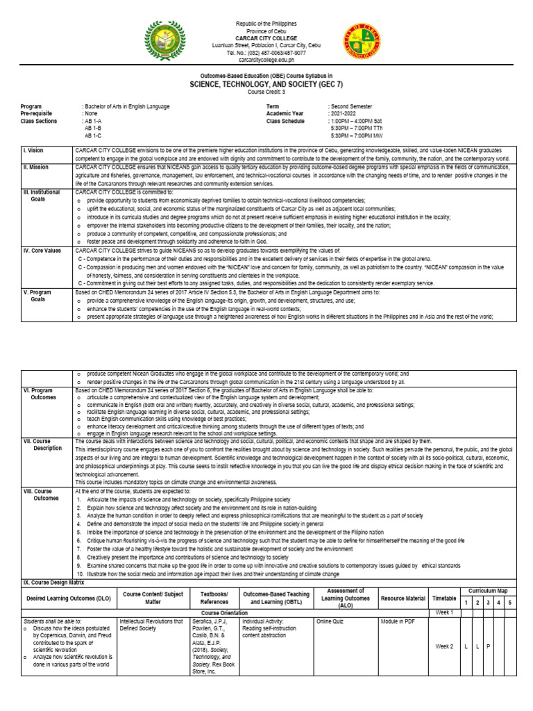 Sts Syllabus 21 22 | PDF | Science | Knowledge