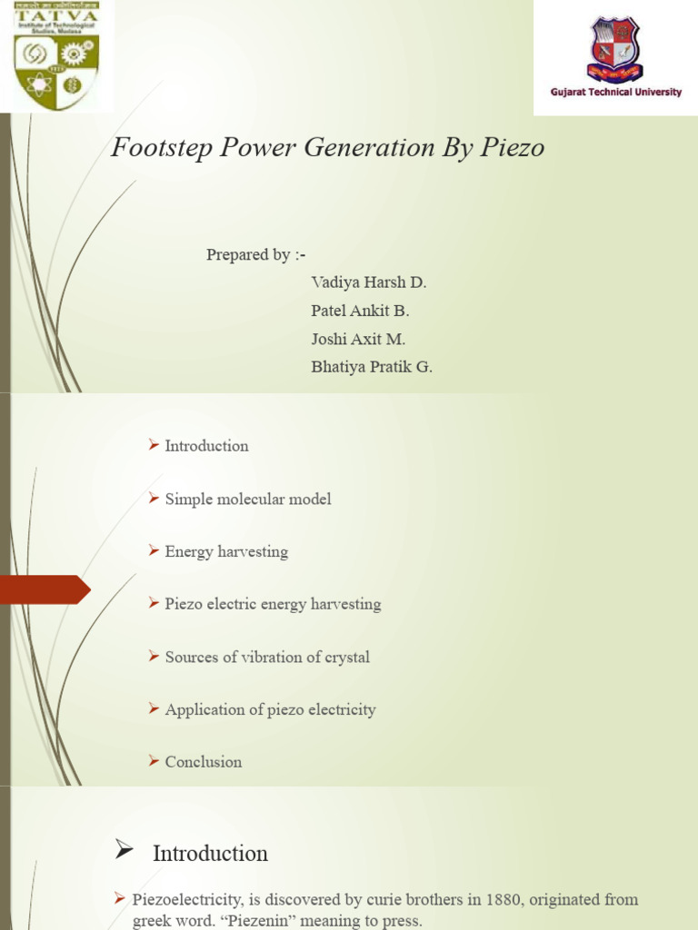 Footstep Power Generation by Piezo | PDF | Piezoelectricity | Energy ...