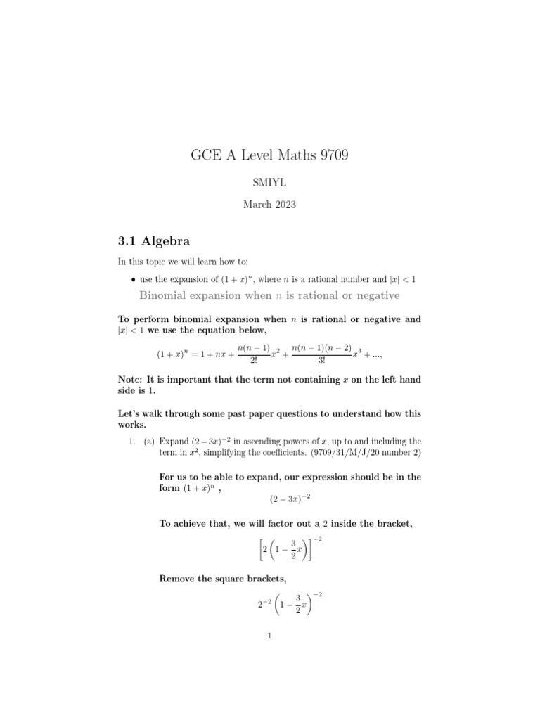 Binomial Expansion for A Level Maths | PDF | Mathematics | Algebra