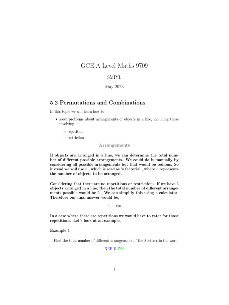 A Level Maths: Permutations Guide | PDF | Mathematics