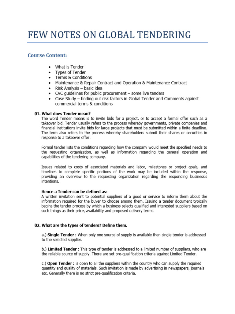 Global Tendering Essentials | PDF | Procurement | Private Law