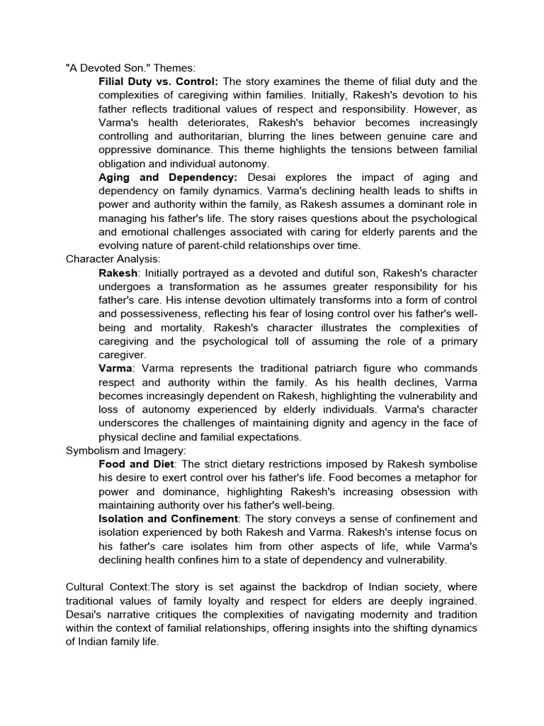 A Devoted Son Notes | PDF | Father | Caregiver