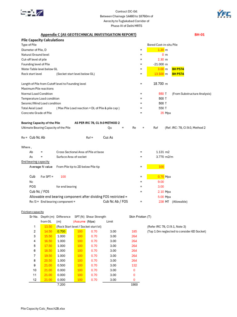 Pile Capacity Calc in Rock IRC78 | PDF | Deep Foundation | Solid Mechanics