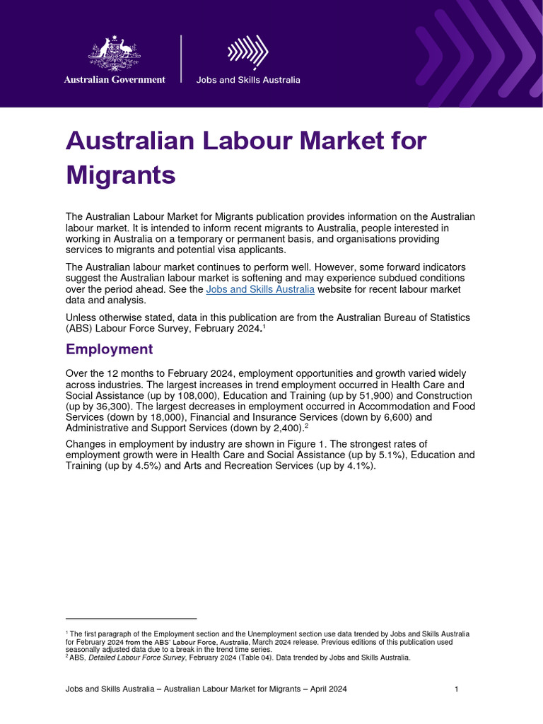 Australian Labour Market For Migrants - April 2024 | Download Free PDF ...