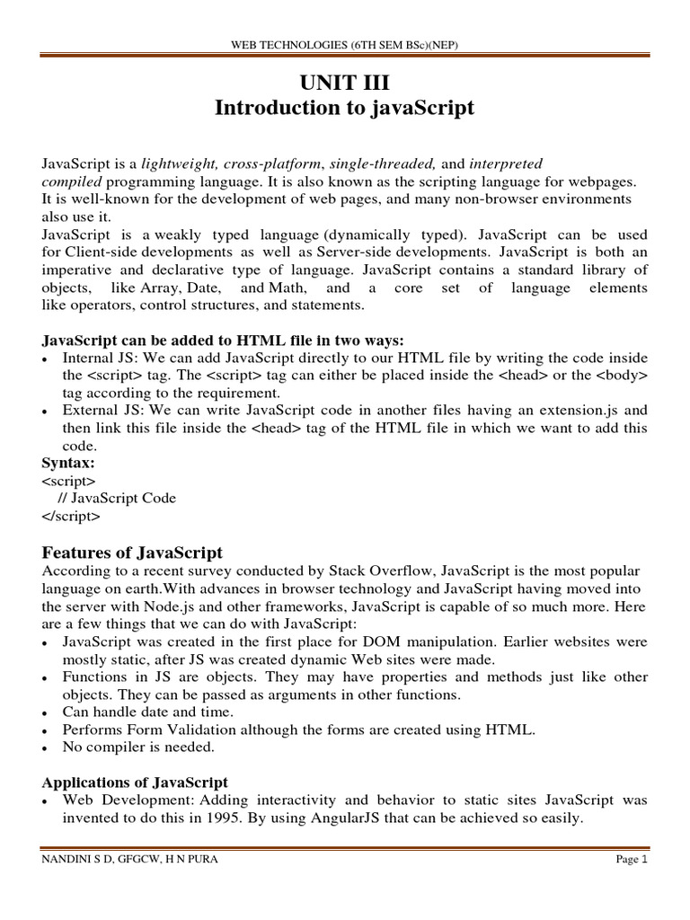 Web Unit3 (Nep) | PDF | Java Script | Dynamic Web Page