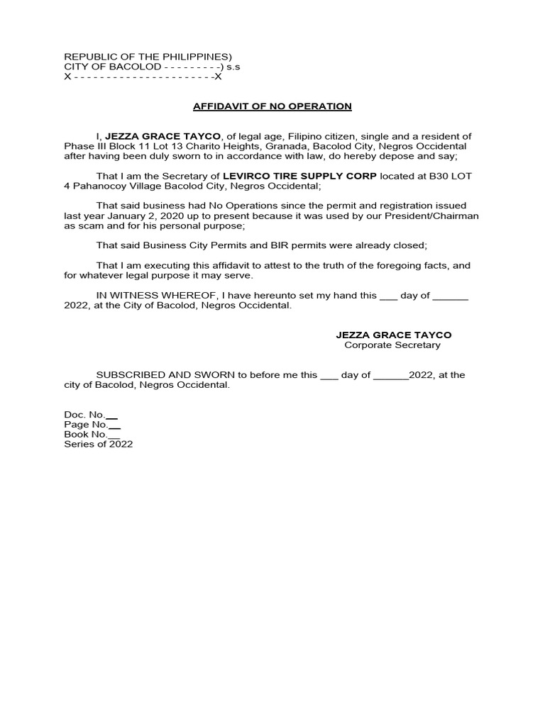 Affidavit of No Business Operations | PDF | Law