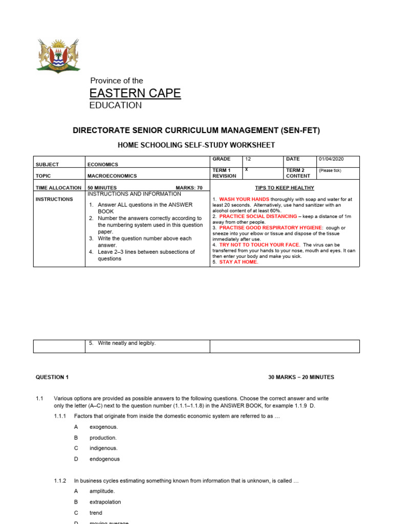 Grade 12 Macroeconomics Revision Worksheet | PDF | Fiscal Multiplier ...