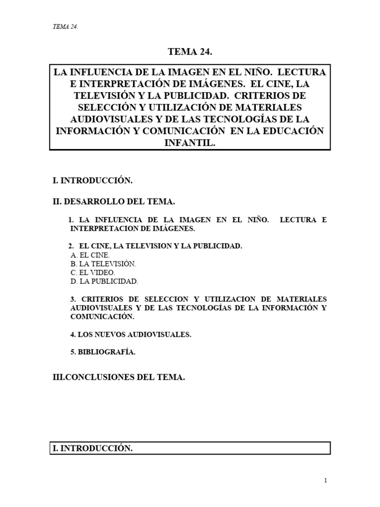 Tema 24 Ed - Infantil Oposicion | PDF | Publicidad | Imagen