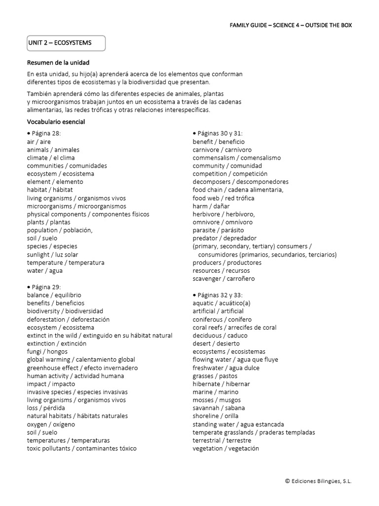 Science 4 FG Term 2 Unit 2 | PDF | Ecosistema | Biología de la Conservación